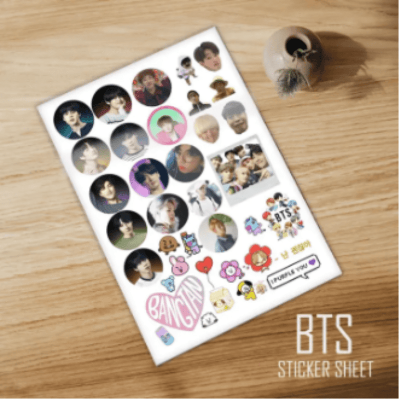 BTS Sticker Sheet Bangtan Boys Kpop Uncut A4 Size(11.5x8 inch)