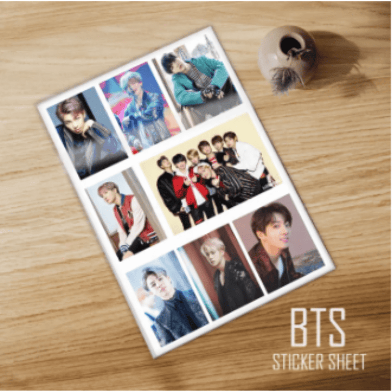 BTS Sticker Sheet for Army Bangtan Boys Kpop Un-Cut (A4)